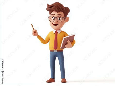 3d Cartoon Illustration Of A Male Teacher Depicted With A Friendly And