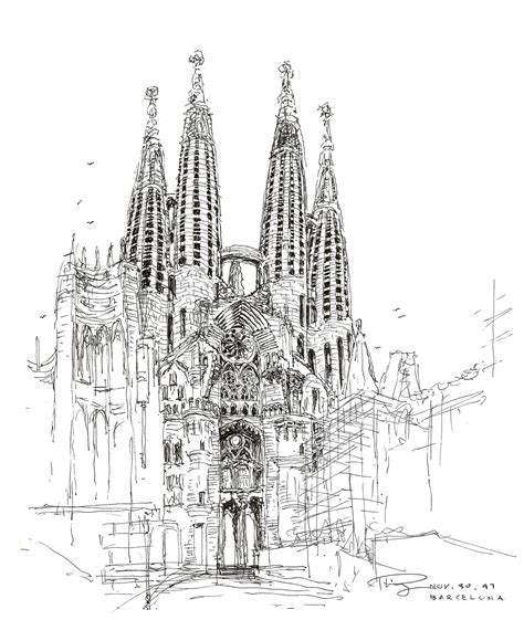 La Sagrada Familia Coloring Sketch Coloring Page