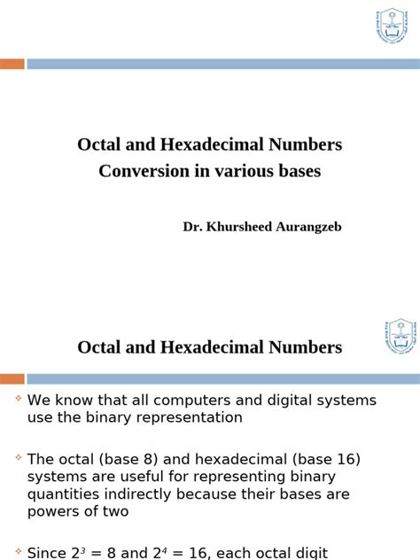 Ch01lecture 3 Octal And Hexadecimal Ns1 Pdf Mathematical