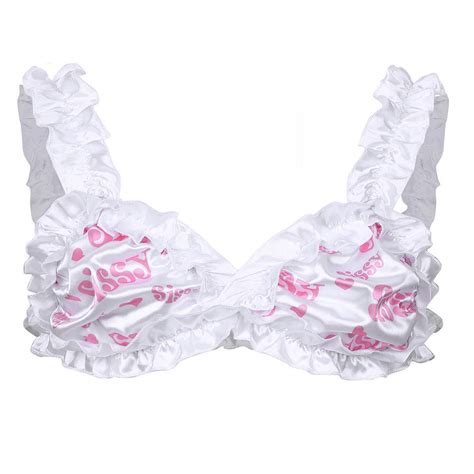 Sissy Smooth Floral Wire Free Frilly Ruffled Bra Top S Supplies