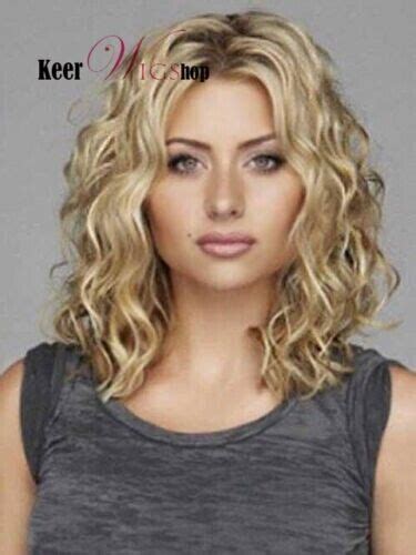 Fashion Curly Medium Capless Synthetic Hair Touch Wigs Blonde Heat Ok