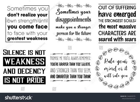 Set Inspirational Vector Quotes About Strength Stock Vector Royalty