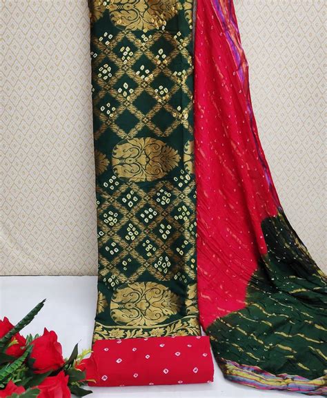 Dark Green Bandhej Cotton Salwar Divine International Trading Co