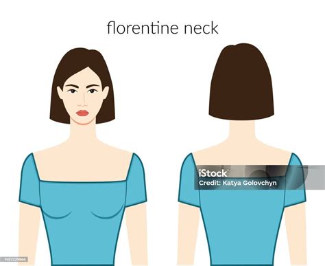 피렌체 네크라인 옷 캐릭터는 파란색 상의 셔츠 몸에 맞는 기술 패션 삽화를 입은 아름다운 아가씨입니다 플랫 의류 템플릿 앞면 뒷면 여성 남성 남녀 공용 Cad 모형 T