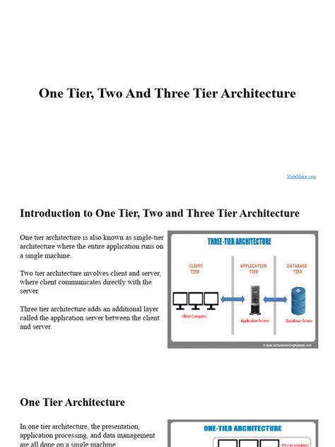 One Tier Two And Three Tier Architecture Pdf Clientserver Model Scalability