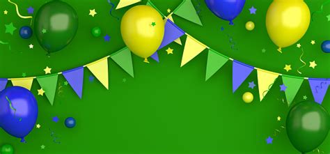 브라질 의 행복 독립 기념일 장식 배경 풍선 번팅 플래그와 녹색에 색종이 인사말 카드 배너 템플릿 전단지 복사 공간 텍스트 3d 그림 3차원 형태에 대한 스톡 사진 및 기타