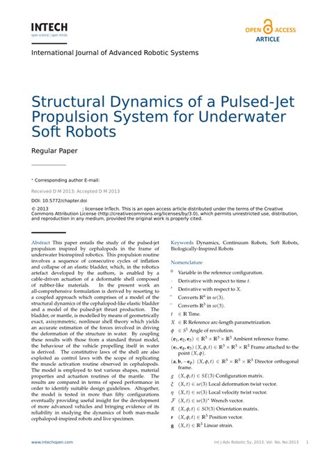 Pdf Structural Dynamics And Propulsion Modelling Of A Pulsed Jet Underwater Soft Robot