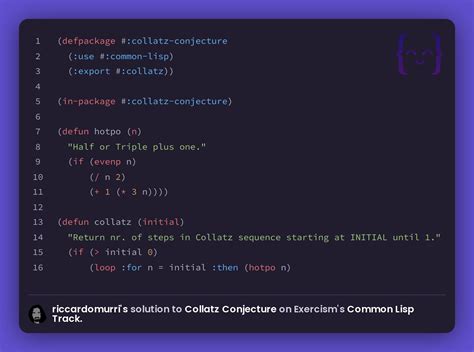 Riccardomurris Solution For Collatz Conjecture In Common Lisp On Exercism
