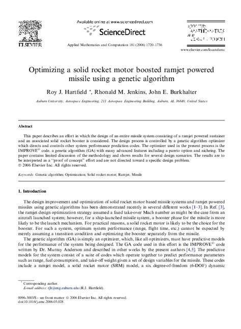 pdf optimizing a solid rocket motor boosted ramjet powered missile