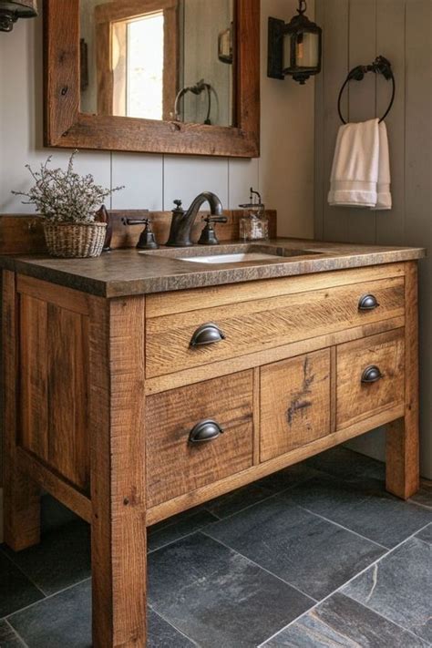 Wood Vanity With Marble Top Bathroon With Reclaimed Timber Vanity