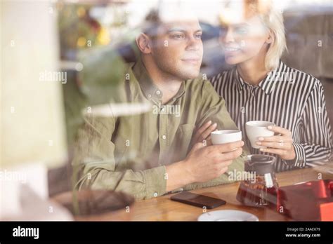 Handsome Man Being Happy Spending Morning With His Girlfriend Stock