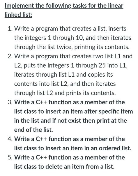 Solved Implement The Following Tasks For The Linear Linked Chegg