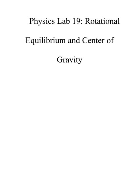 Lab 19 Physics 1433 Physics Lab 19 Rotational Equilibrium And