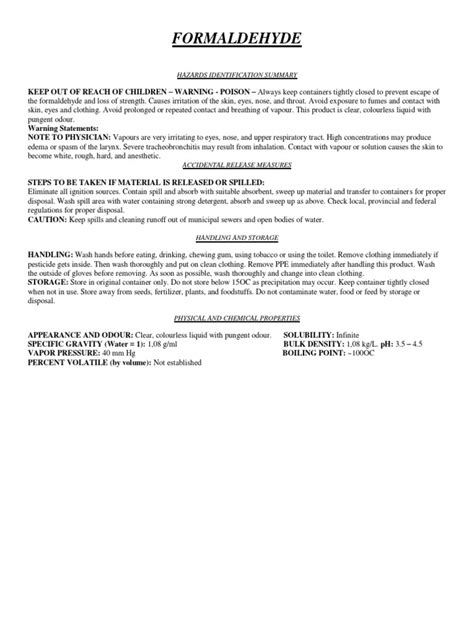 Formaldehyde Msds Pdf