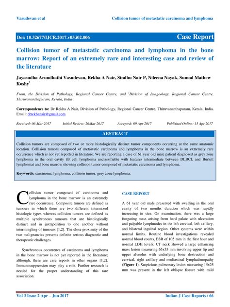 Pdf Collision Tumor Of Metastatic Carcinoma And Lymphoma In The Bone Marrow Report Of An