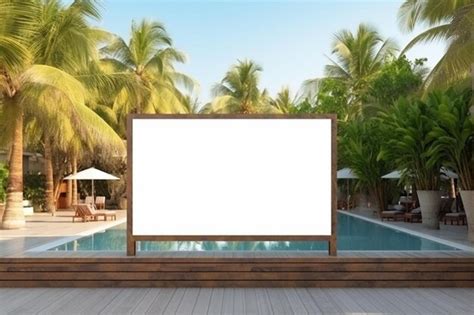 Premium Photo An Empty Billboard In Front Of A Swimming Pool