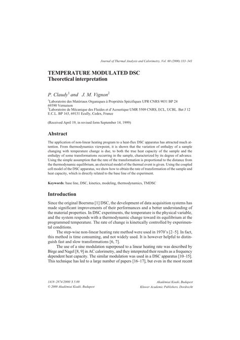 Pdf Temperature Modulated Dsc Theoretical Interpretation