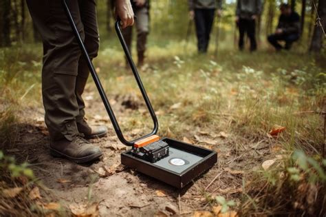 Premium Ai Image Metal Detector In Action With The Detecting Coil Moving Over The Ground