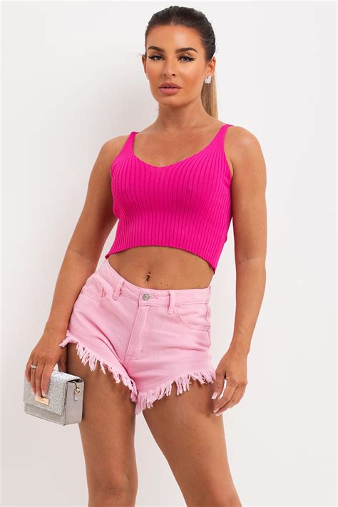 Knitted Crop Top Hot Pink Festival Outfit Uk