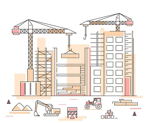 Premium Vector Construction Building Concept Contour Linear Style Vector
