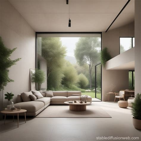 Neutral Toned Nature Immersed Interior Design Stable Diffusion Online