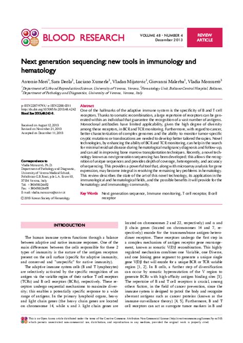 Pdf Next Generation Sequencing New Tools In Immunology And Hematology