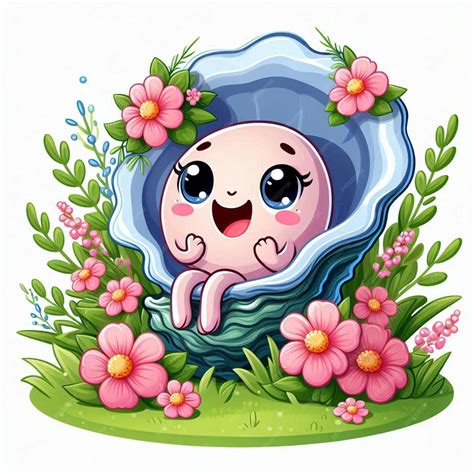 Premium Vector A Cartoon Vector Of Oyster Sitting In The Grass With