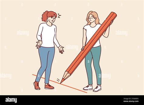 La Donna Disegna Il Confine E Lo Proibisce Di Attraversarlo Utilizzando Una Matita Grande Per