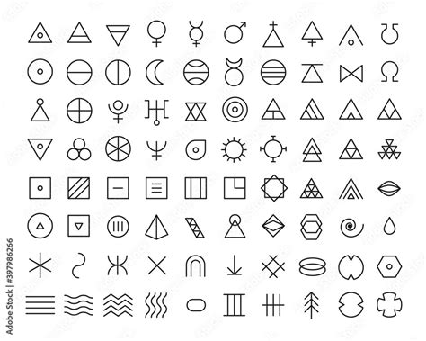 Line Art Icon Set Of Esoteric Glyphs Pictograms And Symbols Mystic