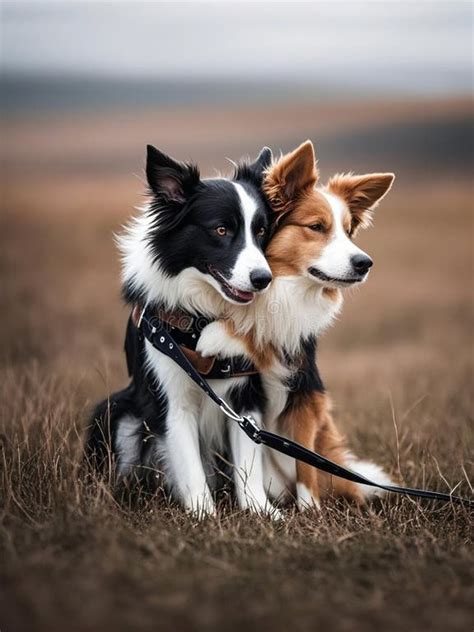 Two Dogs Hugging Together For A Walk Stock Illustration Illustration