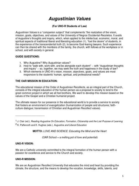 1 1 Augustinian Values Pdf Augustine Of Hippo Pedagogy