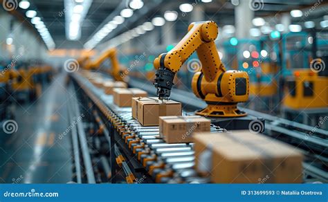 Robotic Arm Working On Assembly Line In Factory Industry 40 Concept Stock Image Image Of