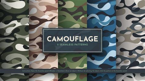 Set 5 Seamless Camouflage Patterns War Illustration Traditional