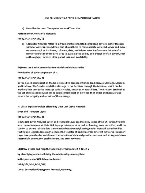 Cse Previous Year Paper Computer Network Pdf Transmission Control
