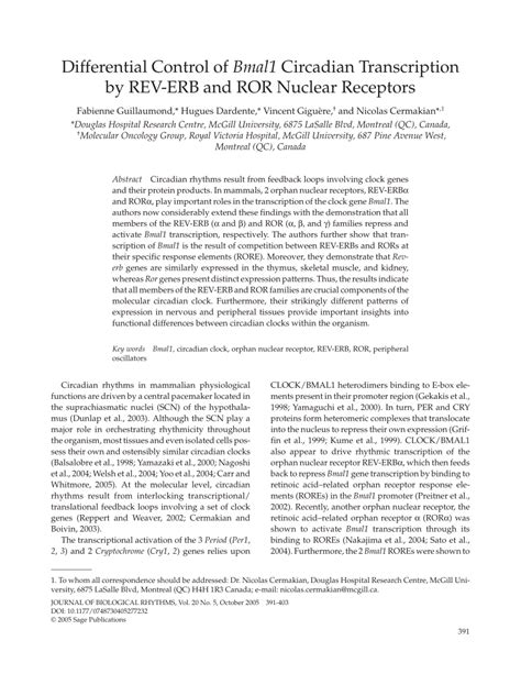 Pdf Differential Control Of Bmal1 Circadian Transcription By Rev Erb And Ror Nuclear Receptors