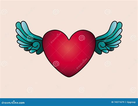 Heart And Wings Tattoo Isolated Icon Design Stock Vector Illustration