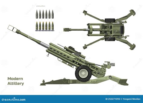 Isolated Set Of Ammunition For 155 Mm Howitzer M777 Modern Shells For