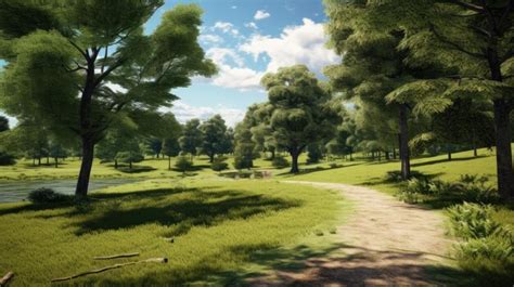 Premium Ai Image Grassy Footpath In Park