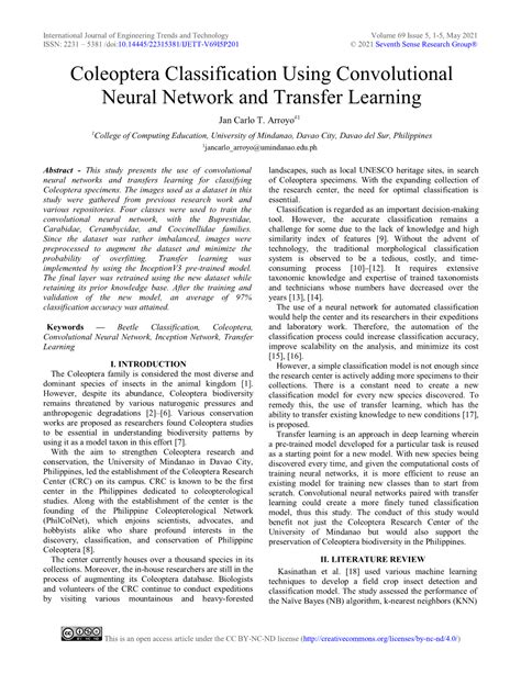 Coleoptera Classification Using Convolutional Neural Network And Transfer Learning Docslib