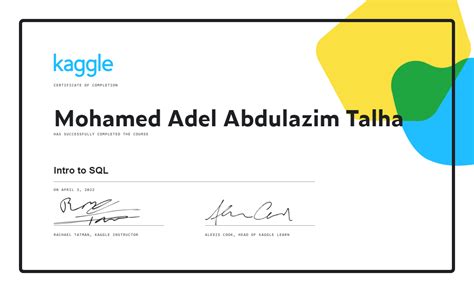 mohamed adel abdulazim talha completed the intro to sql course on kaggle