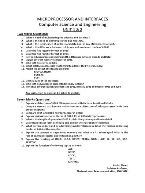 Microprocessor Mp Exercise Questions Pdf Central Processing Unit Office Equipment