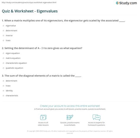 Quiz And Worksheet Eigenvalues