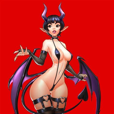 Rule 34 Bat Wings Big Breasts Black Hair Color Colored Female Horns