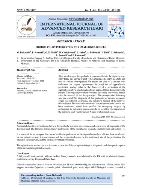 Sigmoid Colon Perforation By A Swallowed Ossicle Pdf Peritoneum