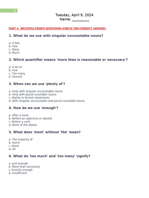 Quantifier 2 Reflextive Pronoun Test Pdf Pronoun Noun