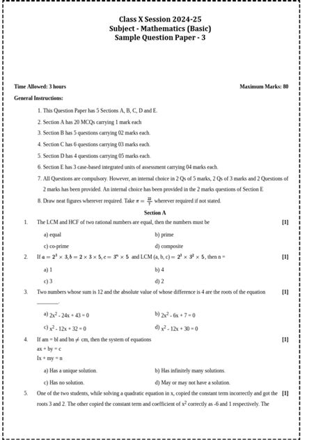 Maths Basic Sample Paper 3 2025 Pdf Circle Sphere
