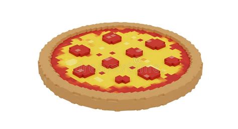 Pixelated Pizza Illustration Featuring A Round Crust With A Yellow