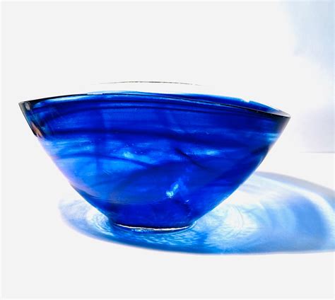 Lovely Cobalt Blue Swirl Glass Bowl Fruit Bowl Decorative Bowl Cobalt