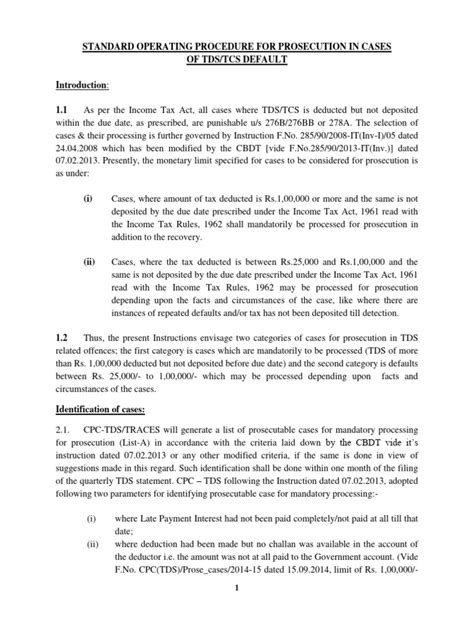 Cbdt Sop For Prosecution In Cases Of Tds Tcs Default Pdf Complaint
