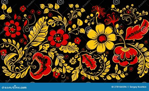 Traditional Russian Vector Seamless Pattern In Khokhloma Style Stock